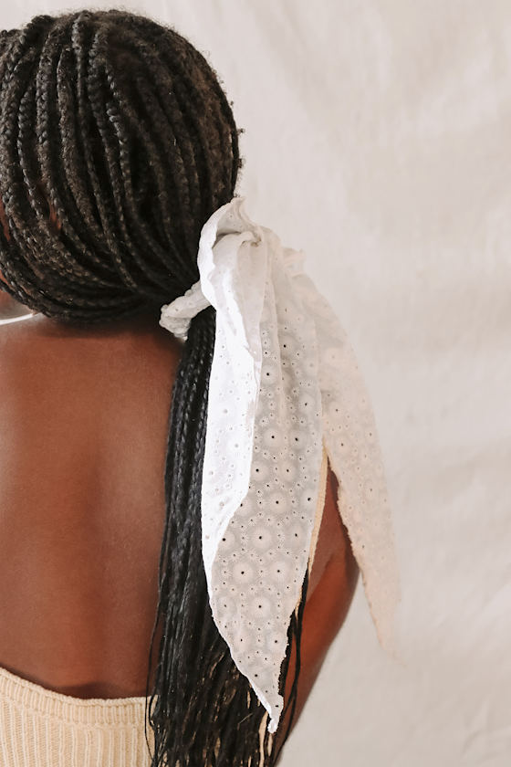 White Ponytail Holder - Eyelet Hair Scarf - Scrunchie Scarf - Lulus