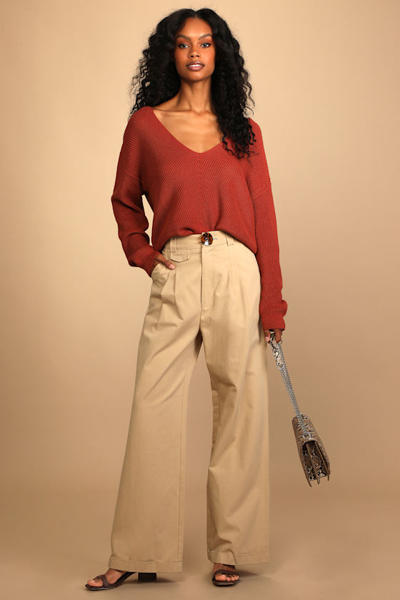 Trendy Rust Red Sweater - Cozy Sweater Top - Long Sleeve Knit Top - Lulus