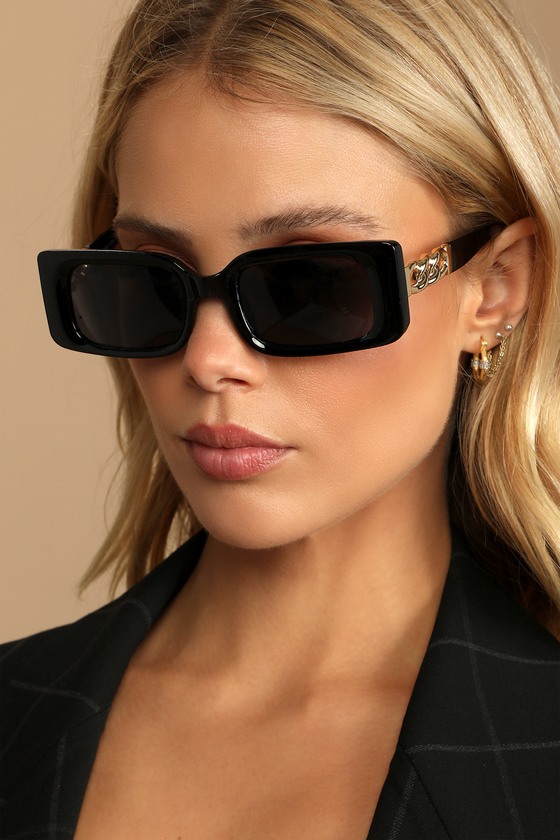 Black Rectangle Sunglasses Arm Chain Sunglasses Sunnies Lulus