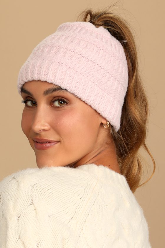 Blush Pink Bun Beanie - Ponytail Beanie - Open-Top Pink Beanie - Lulus