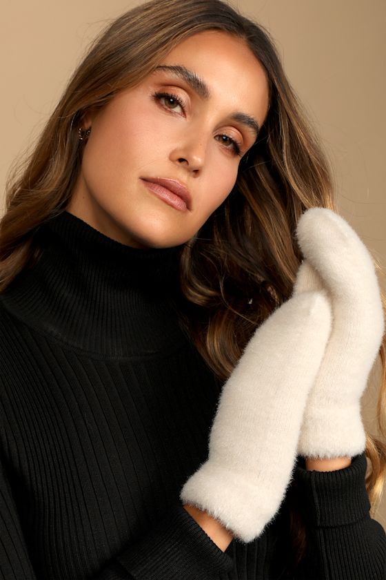 Ivory Knit Mittens - Fuzzy Mittens - Plush Mittens - Knit Gloves - Lulus