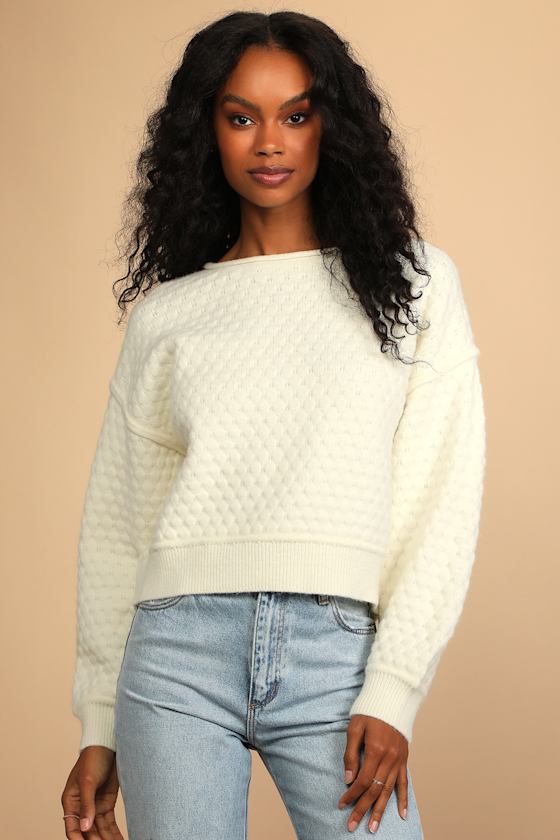 White Pullover Sweater - Womnen's Sweater - Bubble Knit Sweater - Lulus