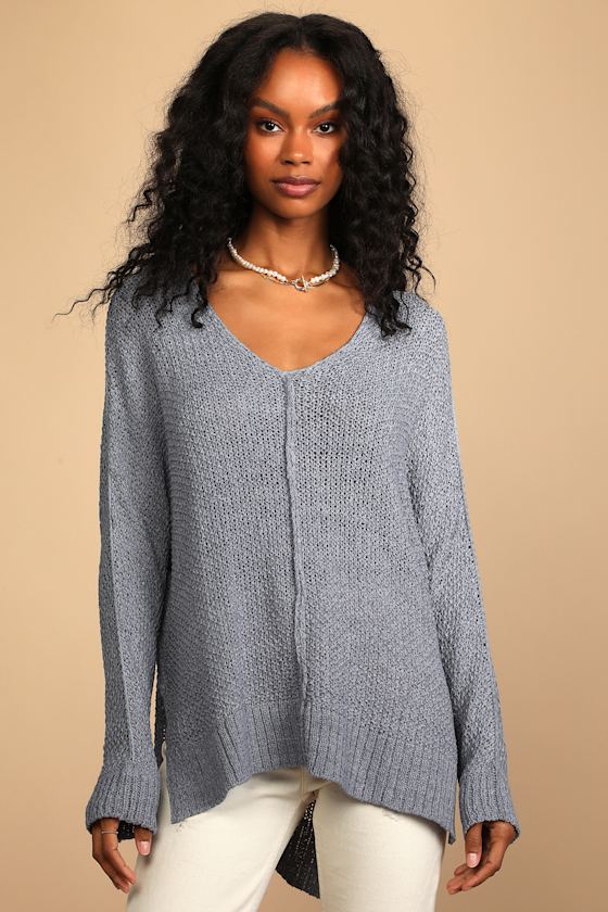 Dusty Blue Sweater - Oversized Knit Sweater - Tunic Sweater - Lulus