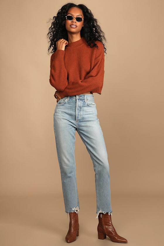Cropped Rust Sweater - Rust Orange Sweater - Women's Sweaters - Lulus
