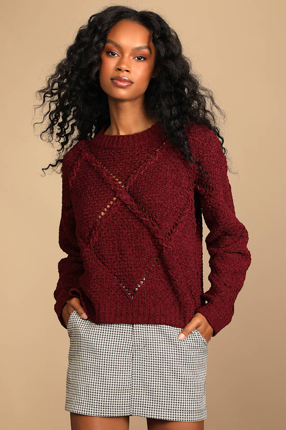 Wine Red Sweater - Diamond Knit Sweater - Women's Sweaters - Lulus