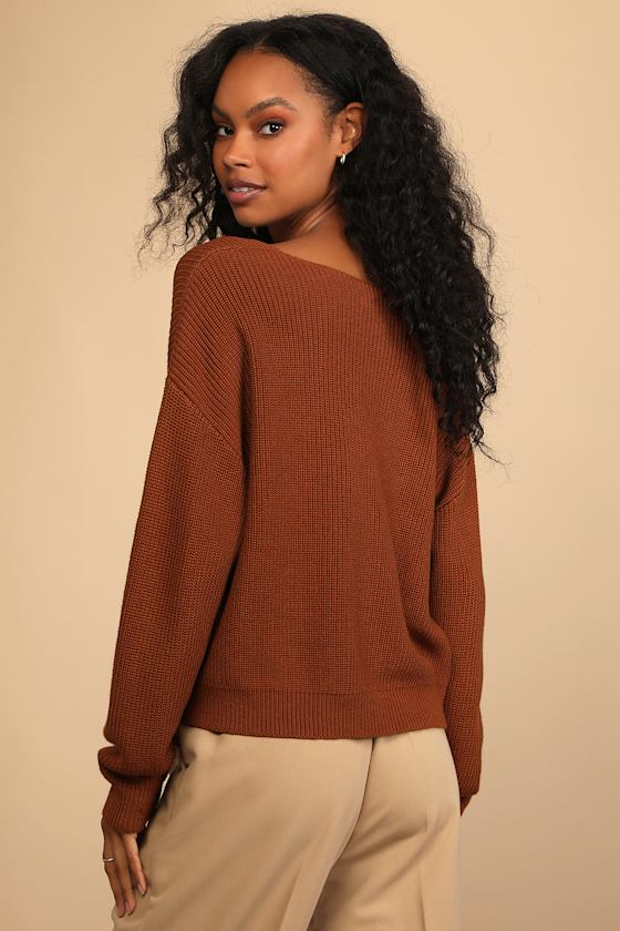 Trendy Brown Sweater - Cozy Sweater Top - Long Sleeve Knit Top - Lulus