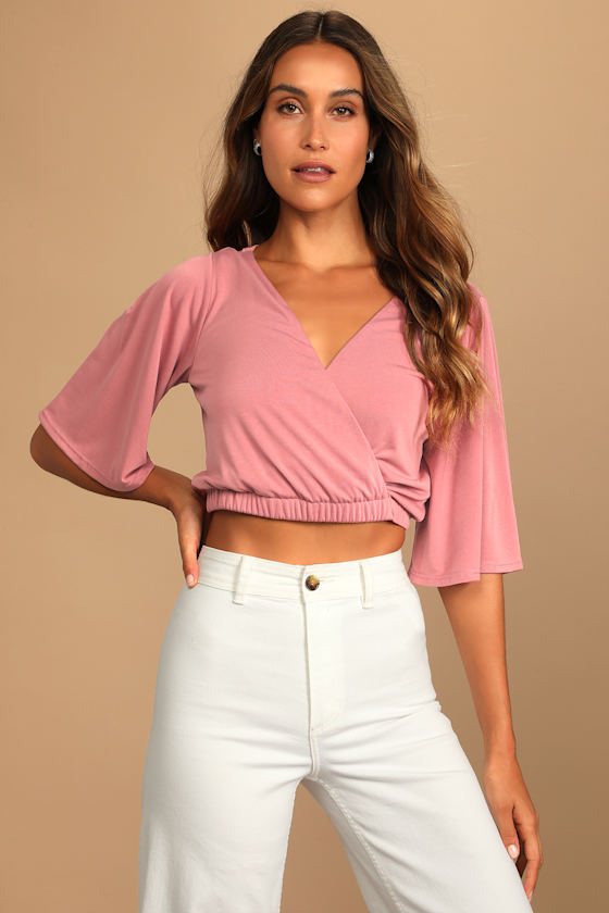 Mauve Pink Surplice Top - Flutter Sleeve Top - Women's Tops - Lulus