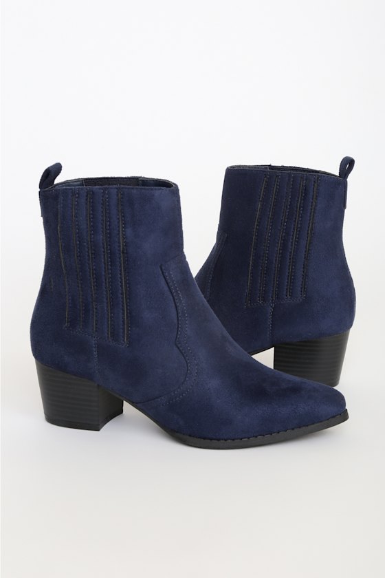 Navy Blue Booties - Ankle Boots - Women's Boots - Suede Boots - Lulus