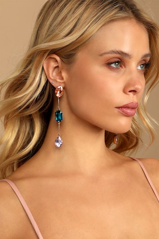 Rhinestone Drop Earrings - Shoulder Duster Earrings - Gem Earring - Lulus