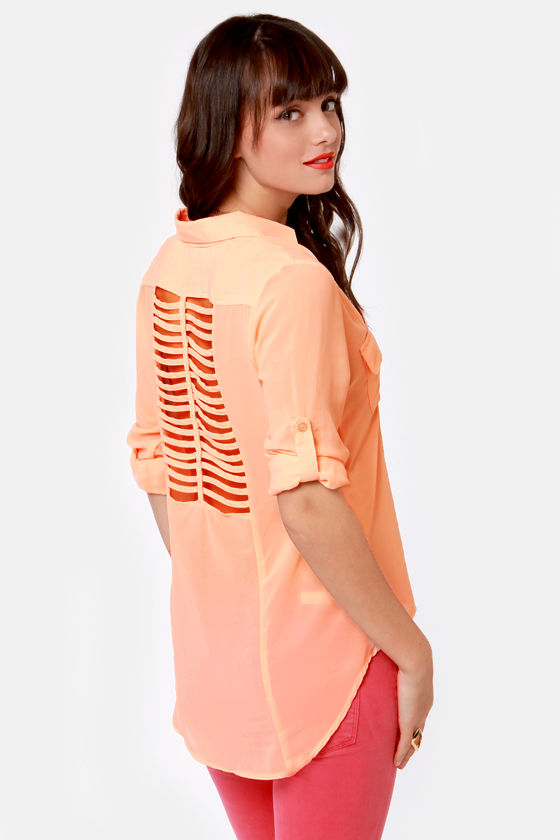 Cute Peach Top - Button-Up Top - Peach Blouse - $47.00 - Lulus