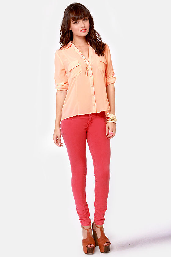 Cute Peach Top - Button-Up Top - Peach Blouse - $47.00 - Lulus