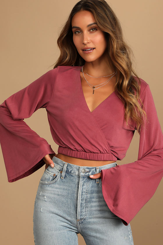 Rusty Rose Top - Long Sleeve Top - Surplice Top - Women's Tops - Lulus