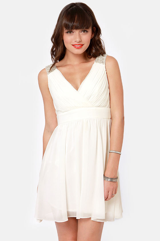 Pretty White Dress - Beaded Dress - Fancy Dress - $78.00 - Lulus