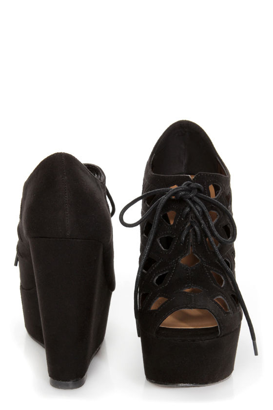 Soda Resist Black Cutout Lace-Up Platform Wedges - $29.00 - Lulus