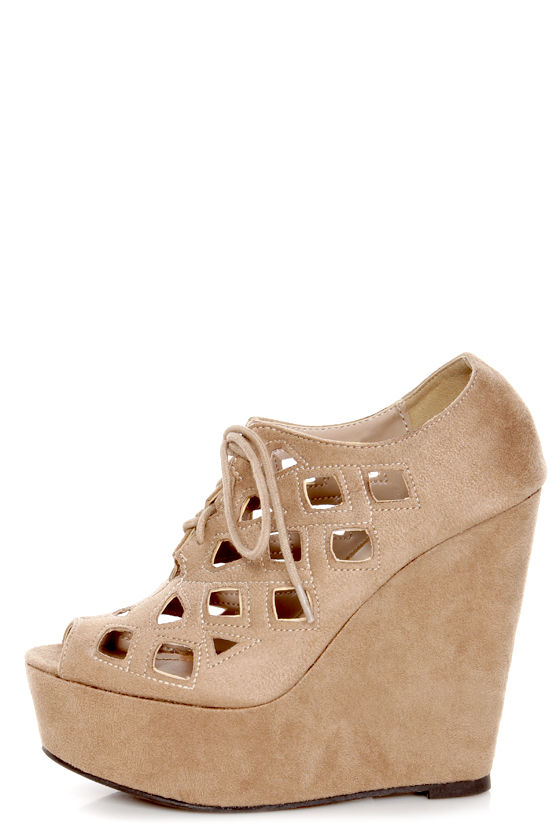 Soda Resist Oat Cutout Lace-Up Platform Wedges - $30.00 - Lulus