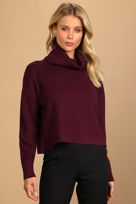Plum Purple Sweater - Cowl Neck Sweater - Knit Cowl Neck Sweater - Lulus