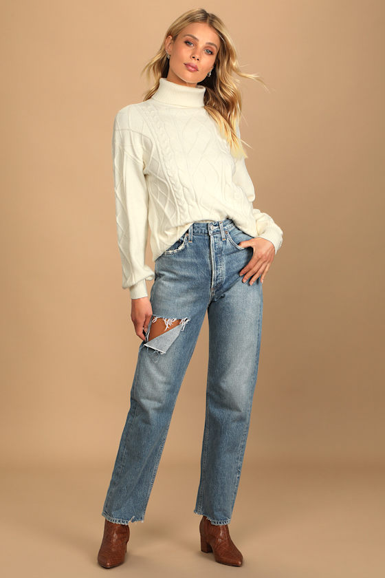 Ivory Sweater - Cable Knit Sweater - Turtleneck Sweater - Lulus