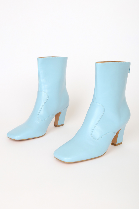 Blue Boots - Square Toe Boots - Mid-Calf Boots - Women's Boots - Lulus