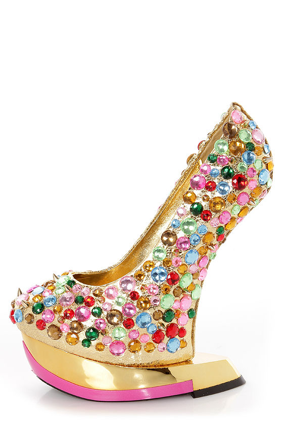 Privileged Beadlicious Gold Bejeweled Heelless Platforms - $175.00 - Lulus