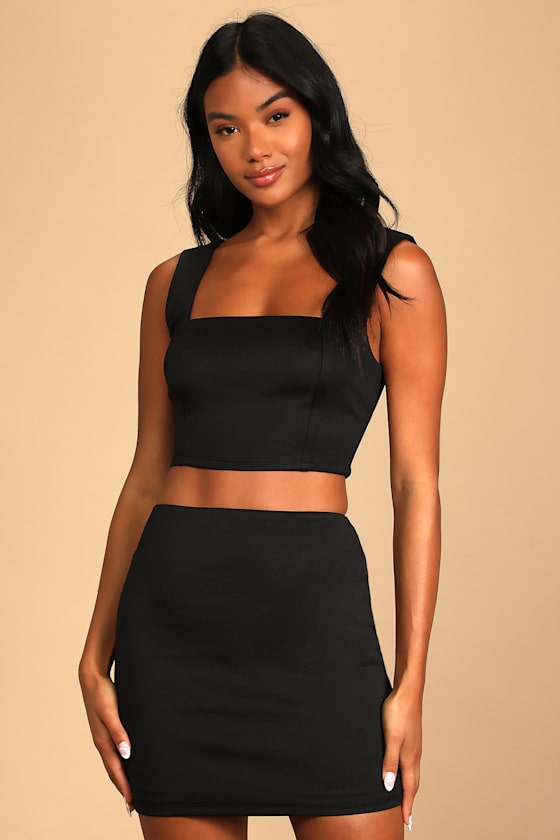 Black Bodycon - 2-Piece Bodycon Dress - Square Neck Dress - Lulus