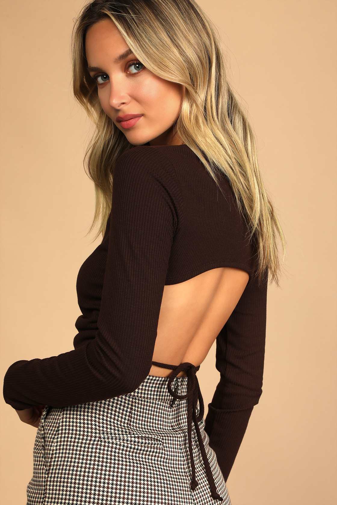 Brown Long Sleeve Top - Tie-Back Top - Waist Wrap Top - Lulus