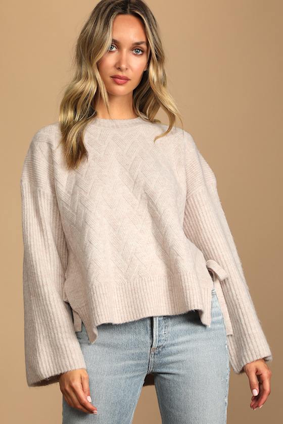 Cream Side-Tie Sweater - Chevron Knit Sweater - High-Low Sweater - Lulus