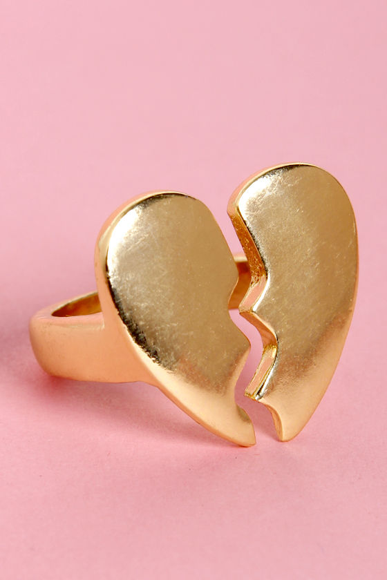Cute Broken Heart Ring - Gold Ring - $10.00 - Lulus