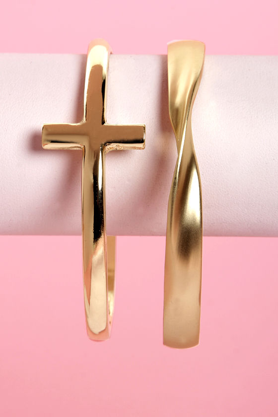 Cool Cross Bangles - Bangle Set - Gold Bangles - $19.00 - Lulus
