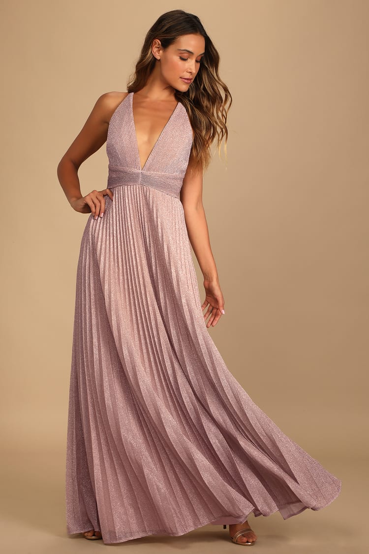 Pink Pleated Maxi Dress Aboveidea