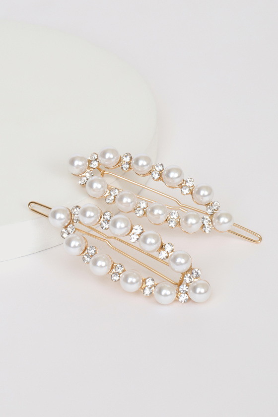White Hair Clip Set - Pearl Hair Clips - Rhinestone Hair Clip Set - Lulus