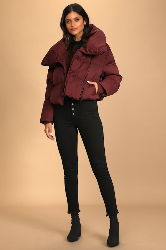 Burgundy Jacket - Cropped Jacket - Puffer Jacket - Quilted Jacket - Lulus