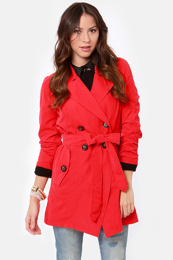 BB Dakota by Jack Hans Jacket - Coral Red Jacket - Trench Coat - $78.00 ...