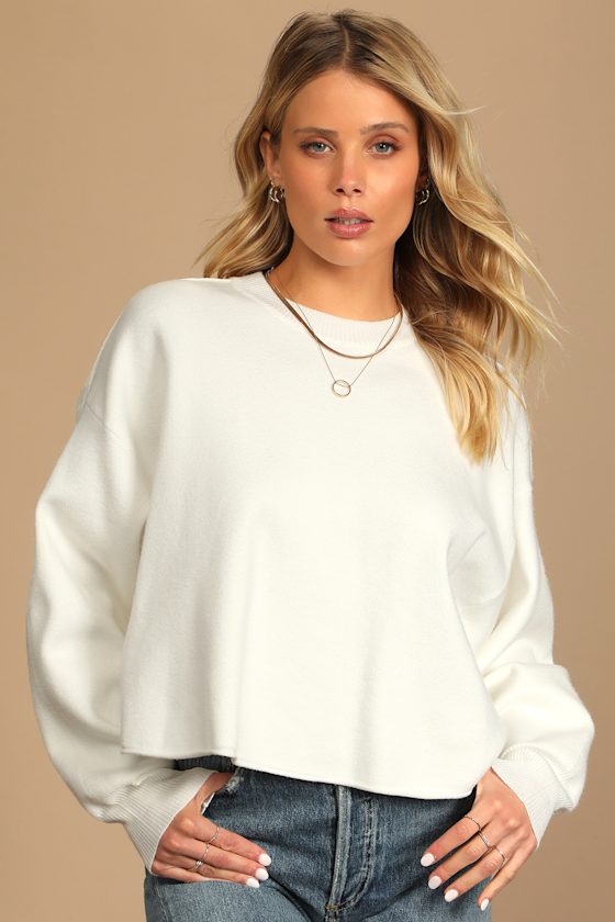 White Sweater - Crew Neck Sweater - Dolman Sleeve Sweater - Lulus
