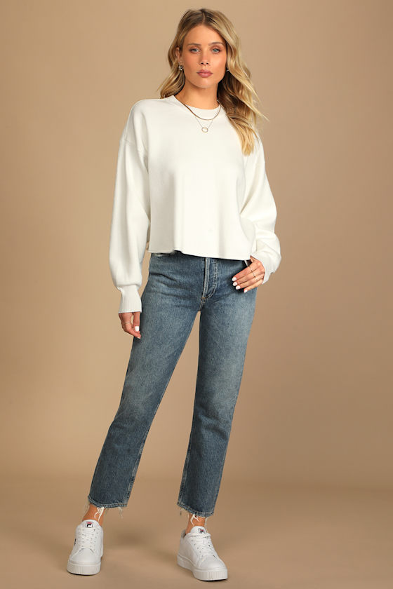 White Sweater - Crew Neck Sweater - Dolman Sleeve Sweater - Lulus