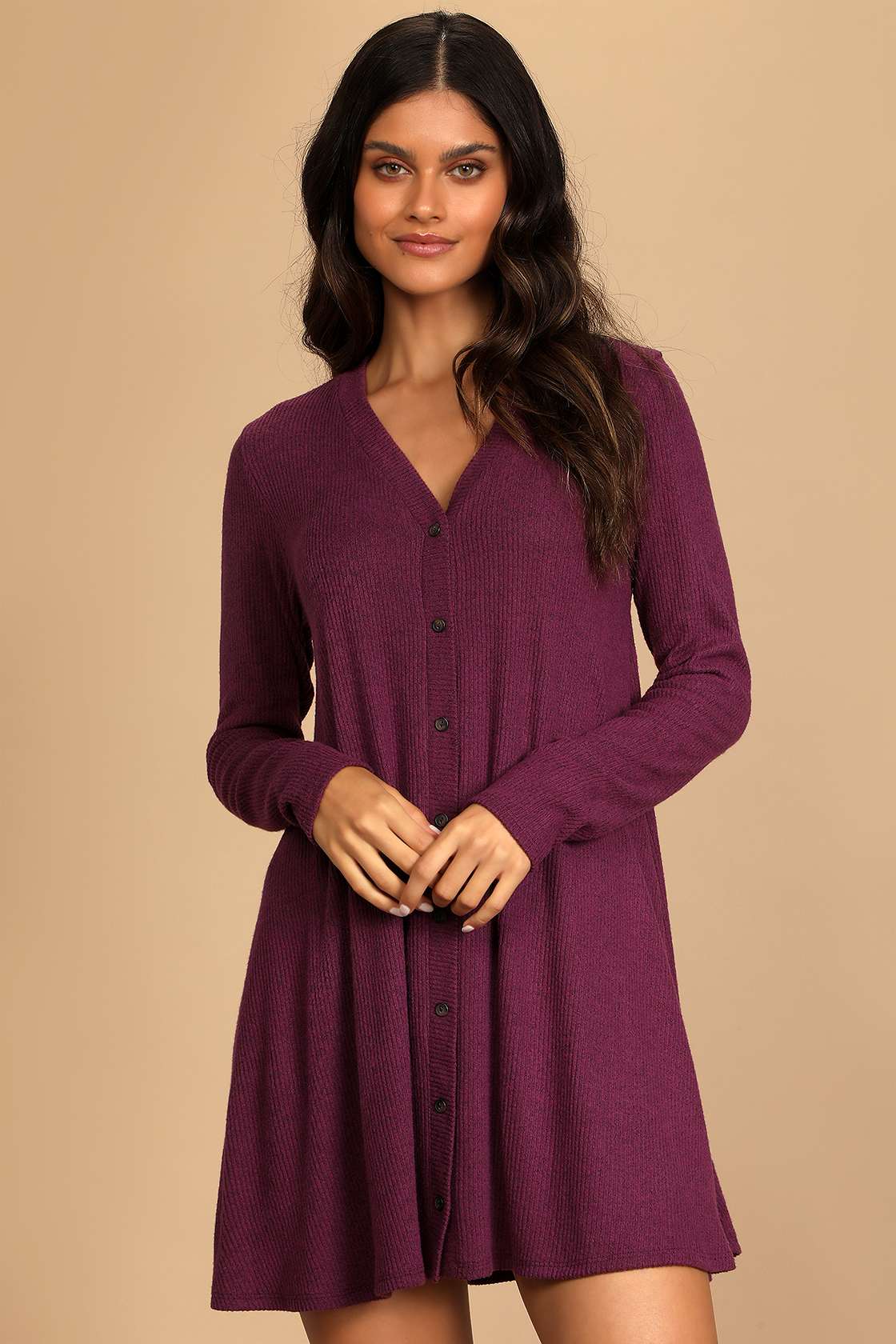 Cute Purple Dress - Sweater Dress - Button-Front - Mini Dress - Lulus