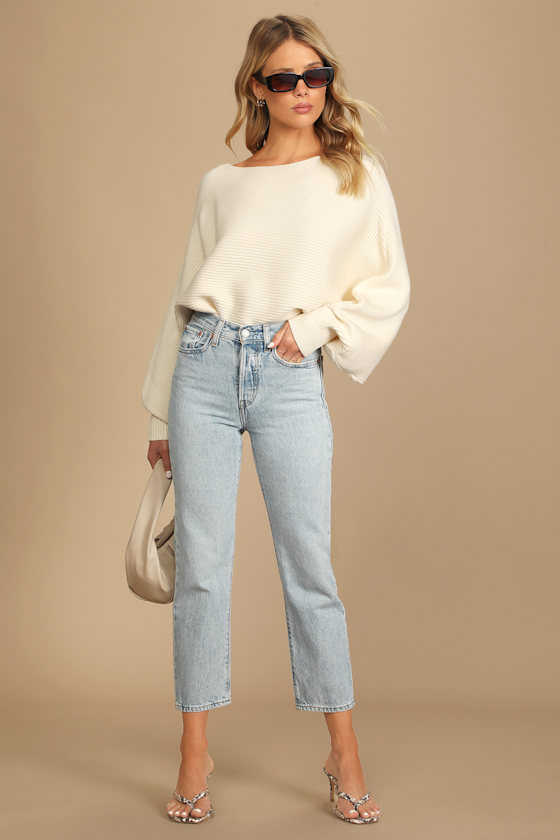 Cream Cropped Sweater - Boat Neck Sweater - Ribbed Knit Sweater - Lulus