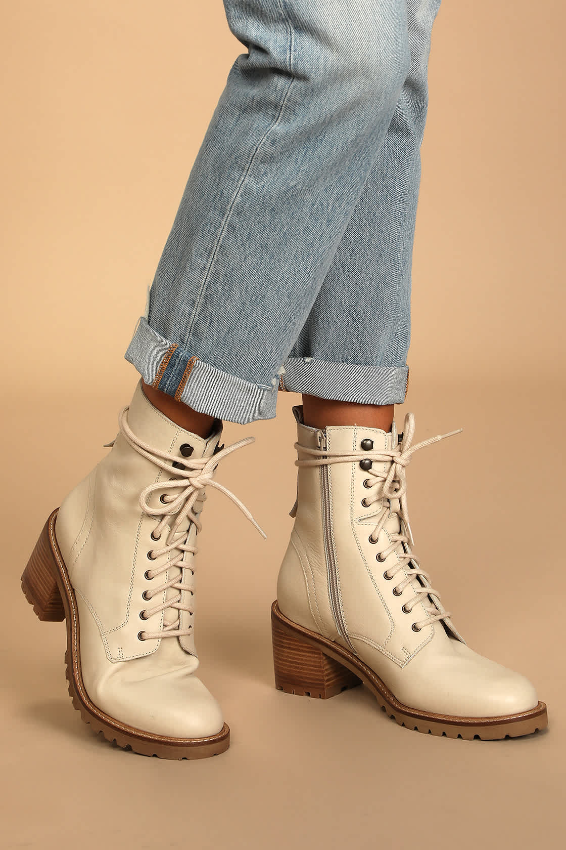 Seychelles Irresistible - Off White Leather Boots - Lace-Up Boots - Lulus