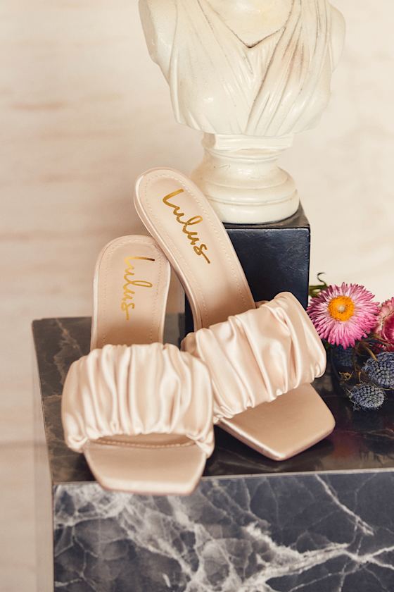 Ivory Satin Heels - High Heel Sandals - Ruched Satin High Heels - Lulus