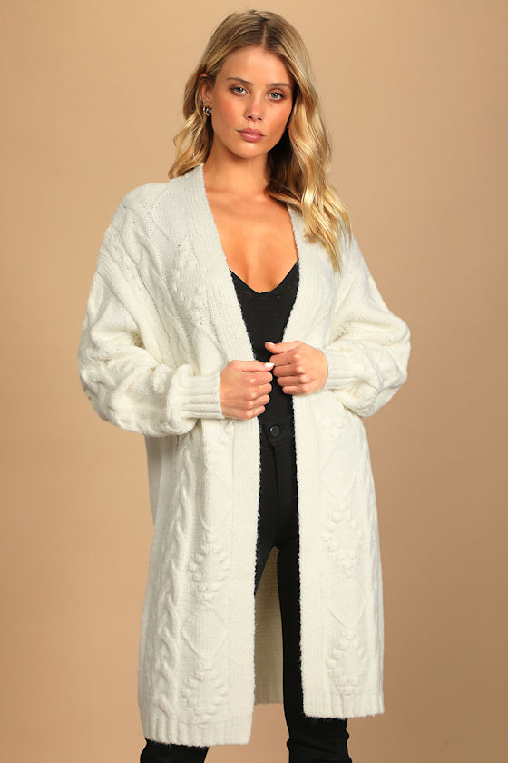Ivory Knit Cardigan - Cable Knit Cardigan - Chunk Knit Sweater - Lulus