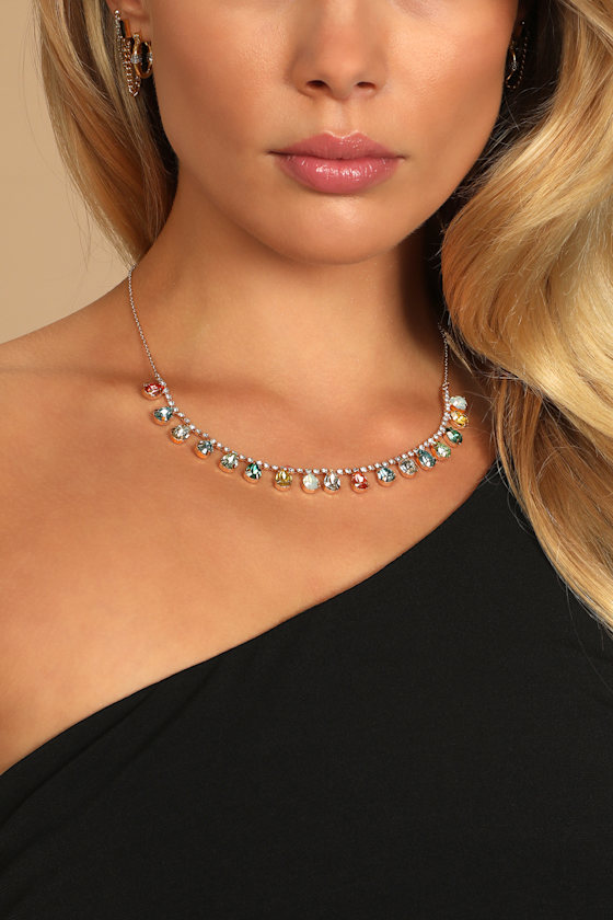 Rhinestone Necklace - Rainbow Rhinestone Necklace - Gem Necklace - Lulus