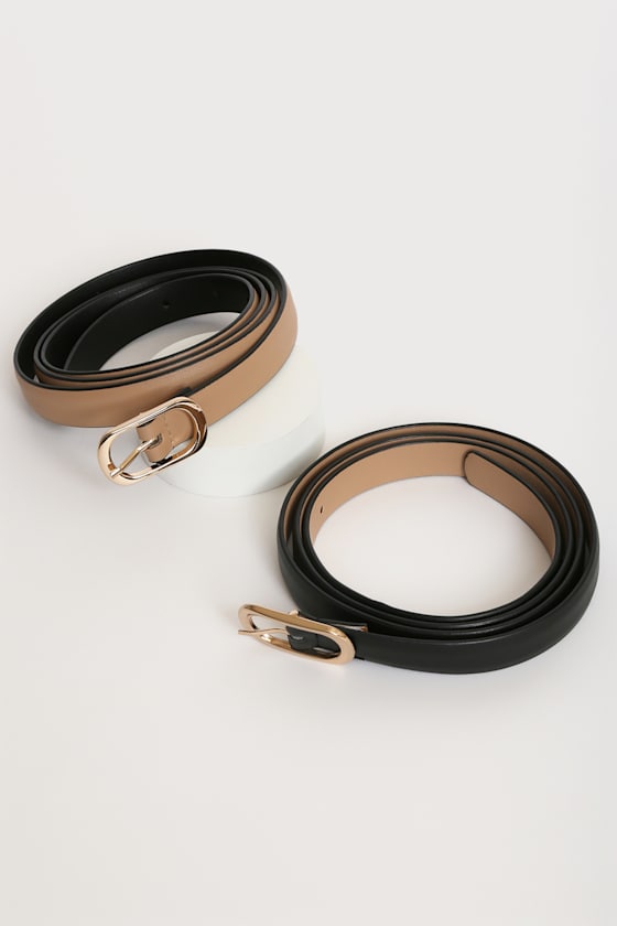 Black and Taupe Belts - Belt Set - Oval Buckle Set - Belts - Lulus