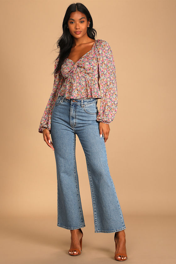 Pink Floral Top - Long Sleeve Floral Top - Twist-Front Floral Top - Lulus