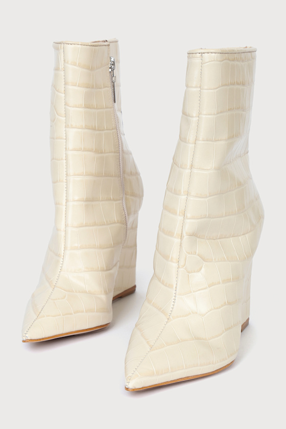Schutz Asya - Off-White Booties - Egg Shell Boots - Croc Boots - Lulus