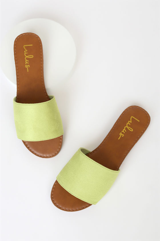Lime Slide Sandals - White Sandals - Faux Leather Sandals - Lulus
