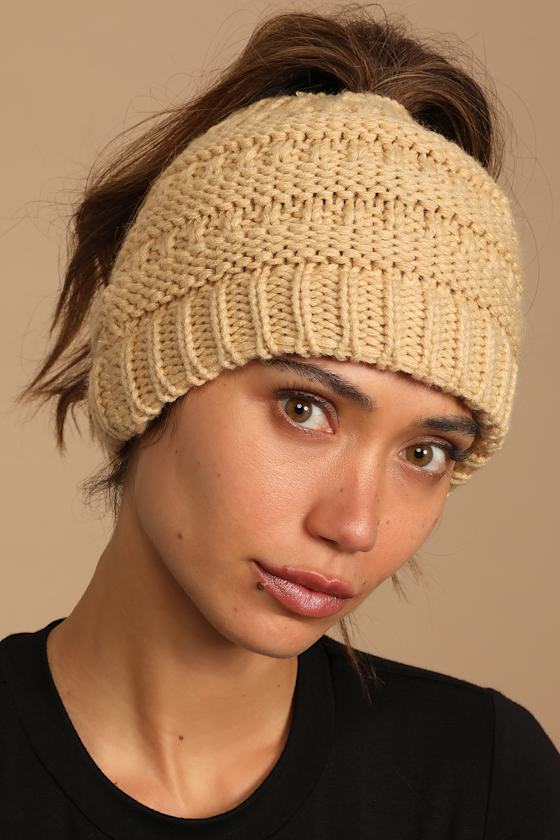 Beige Beanie - Open Top Beanie - Bun Beanie - Knit Beanie - Lulus