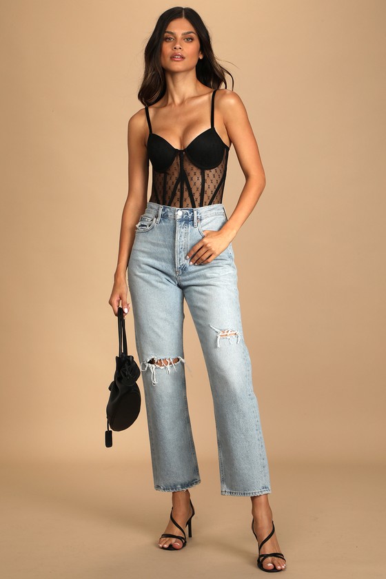 Black Mesh Bodysuit Corset Bodysuit Bustier Top Womens Top Lulus