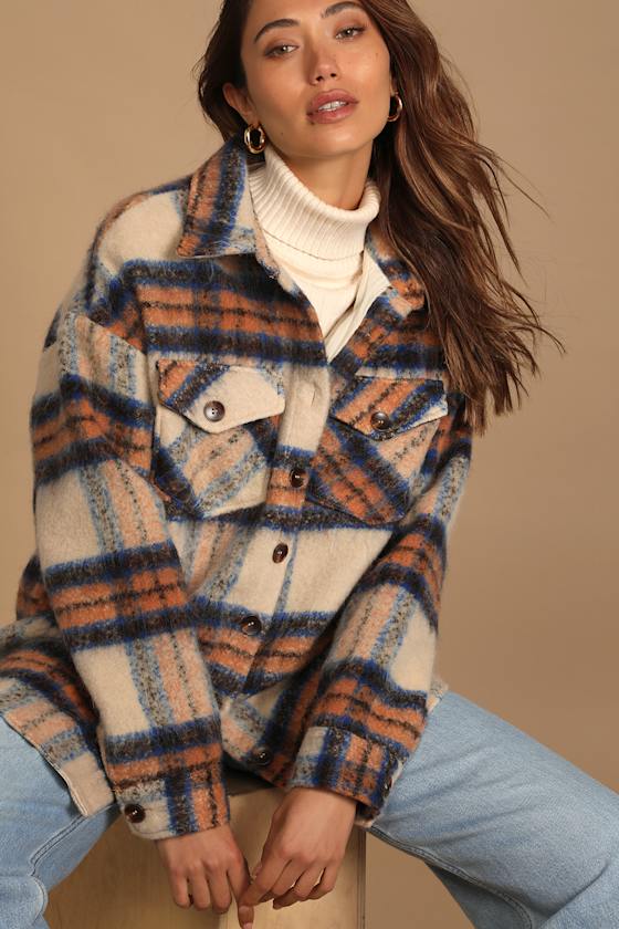 Beige Jacket - Plaid Jacket - Plaid Shacket - Button Down Shacket - Lulus