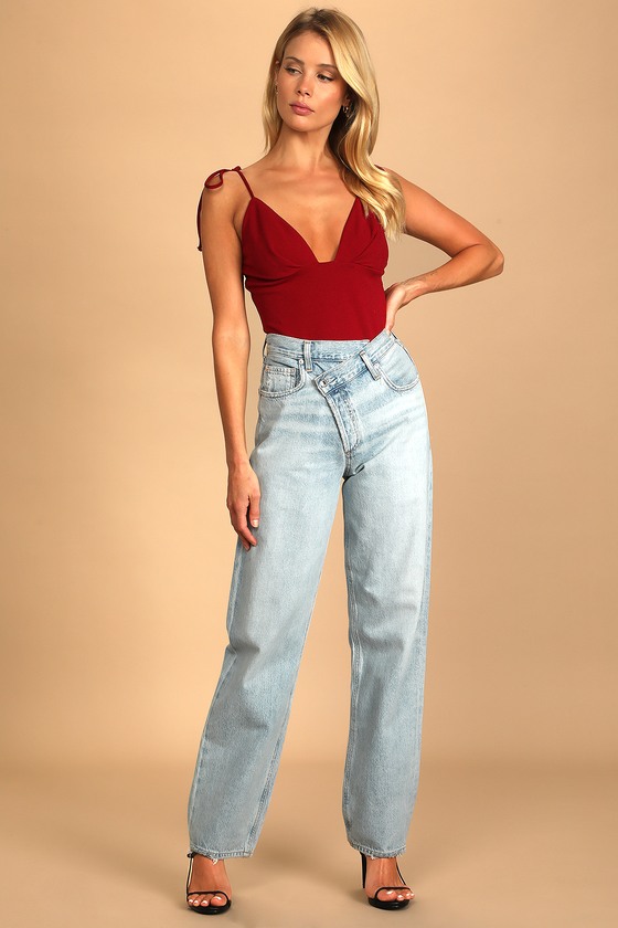 Wine Red Bodysuit Sleeveless Bodysuit Tie Strap Bodysuit Lulus