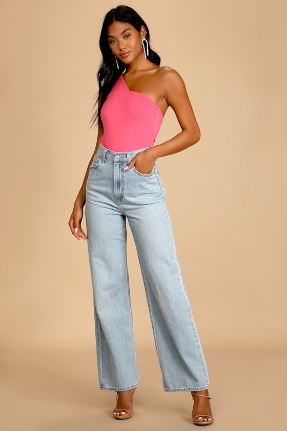 Pink Bodysuit - One-Shoulder Bodysuit - Asymmetrical Bodysuit - Lulus