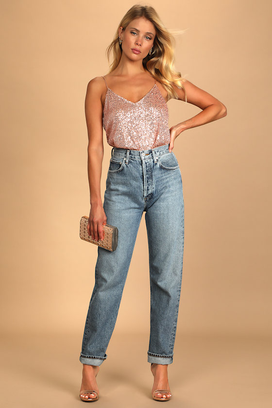 Rose Gold Cami Top - Sequin Top - Sleeveless Top - Women's Tops - Lulus